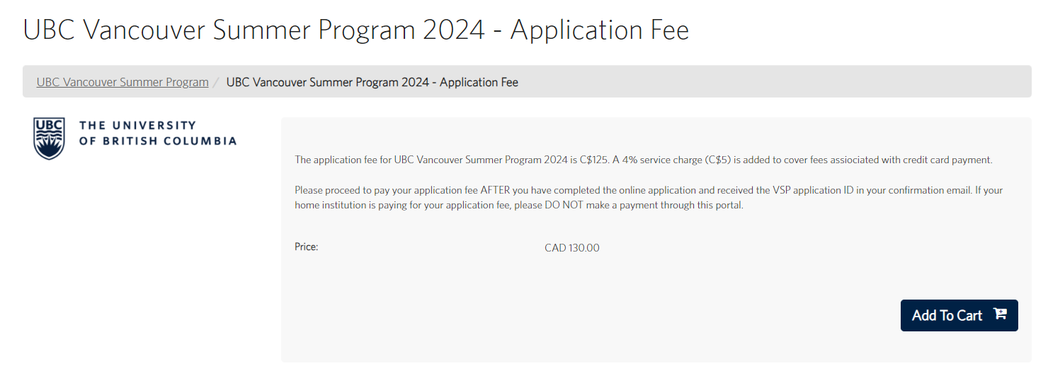 Payment – Vancouver Summer Program